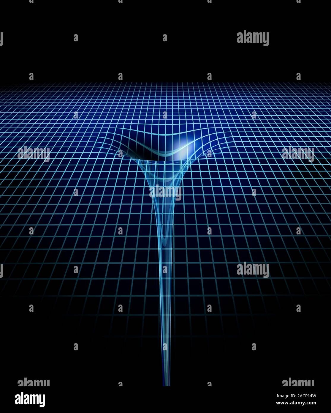Black hole. Computer artwork showing a space-time grid warping around a ...