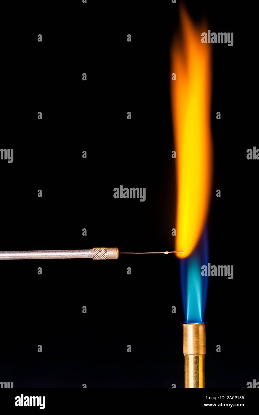 Sodium flame test. Positive result of a flame test for sodium (Na ...