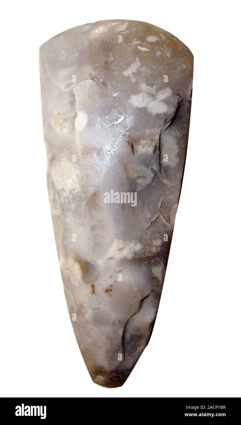 Neolithic flint axe. Carved and polished stone axe from the late stone ...