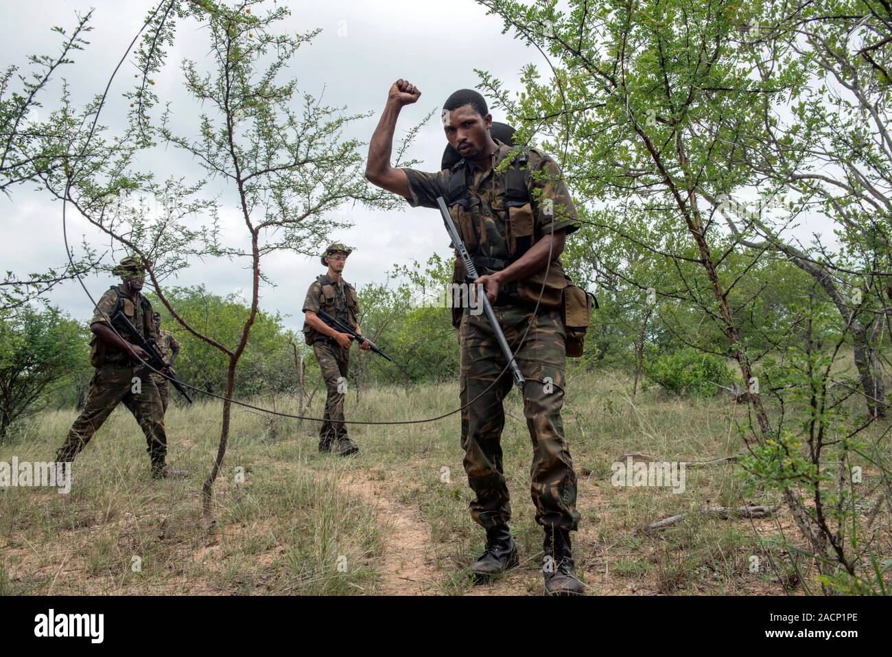 Anti-poaching ranger training. Trainees at the Protrack training centre ...
