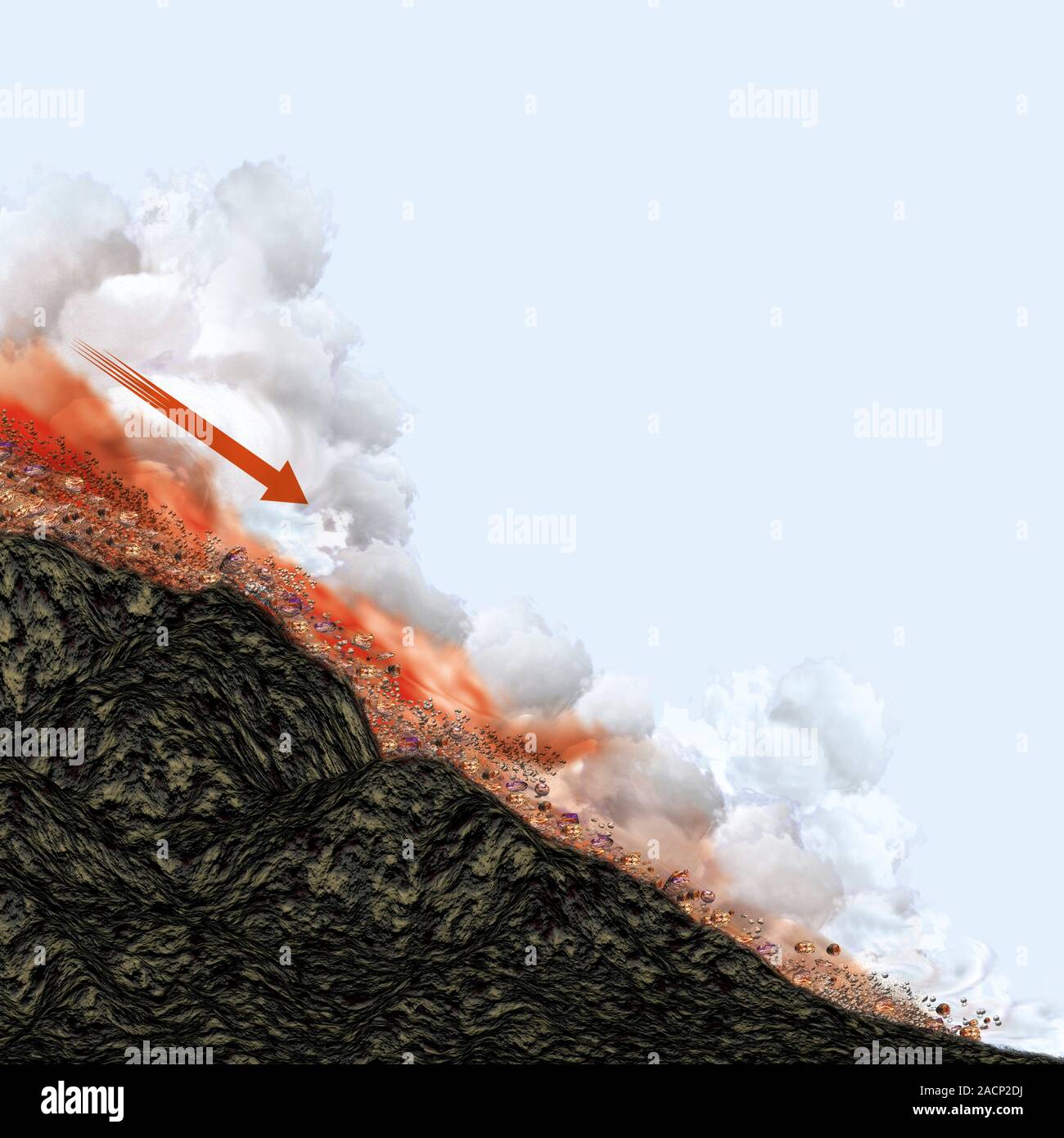 Pyroclastic flow. Artwork of a type of volcanic eruption known as a ...