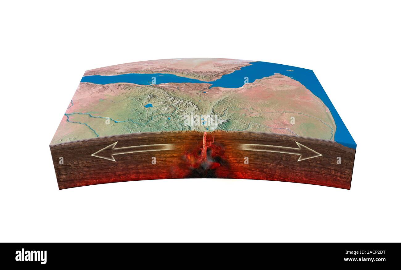 East African Rift tectonics. Block artwork of the Earth's crust being ...