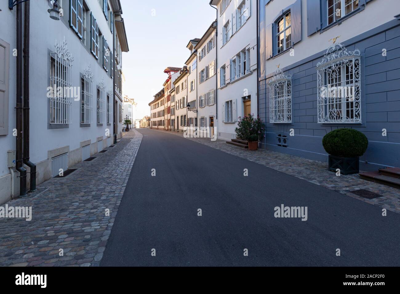 Switzerland, Basel, Augustinergasse, 3rd of August 2019. View down a ...