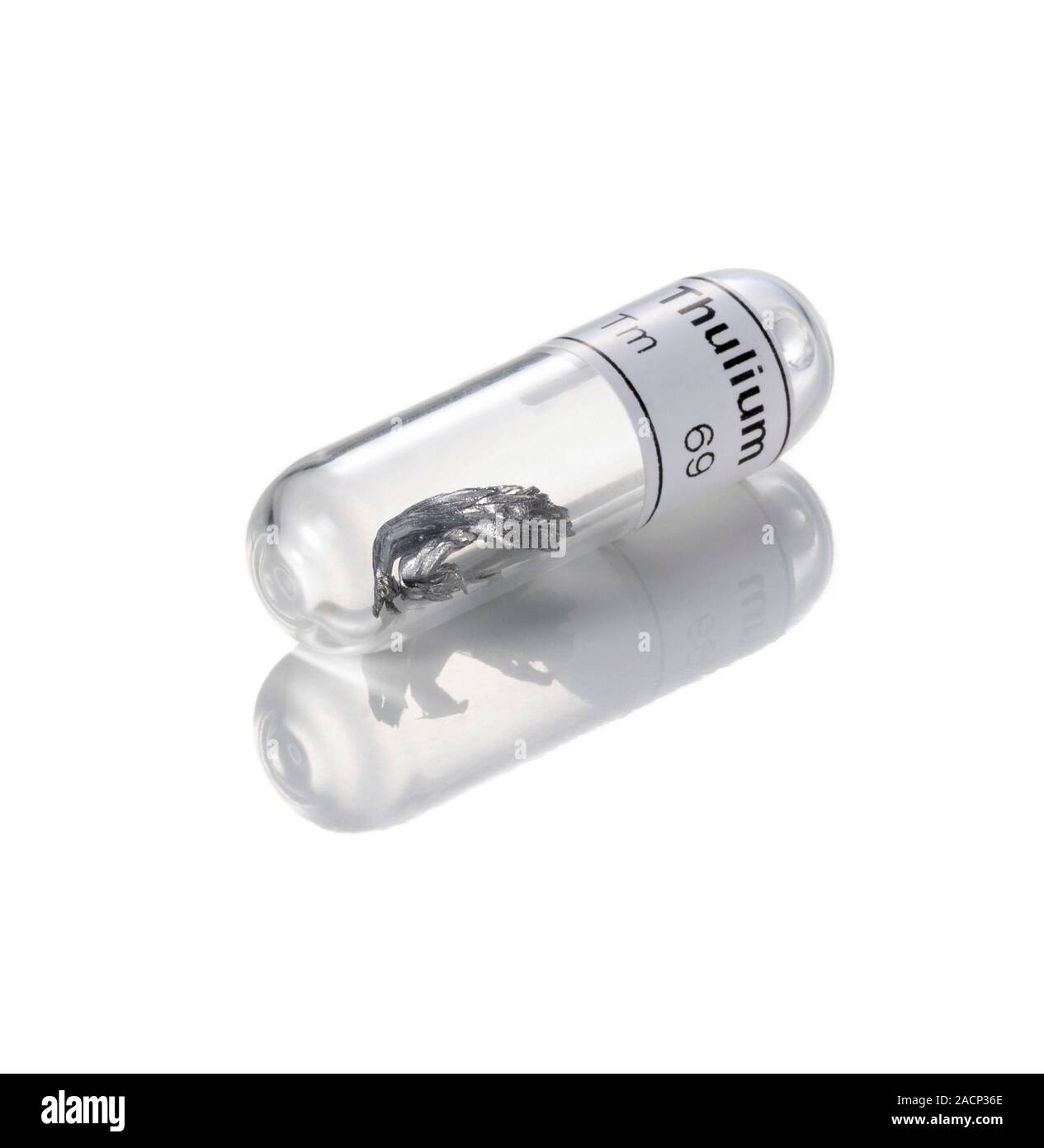 Thulium. Vial containing a sample of the rare earth metal Thulium (Tm ...