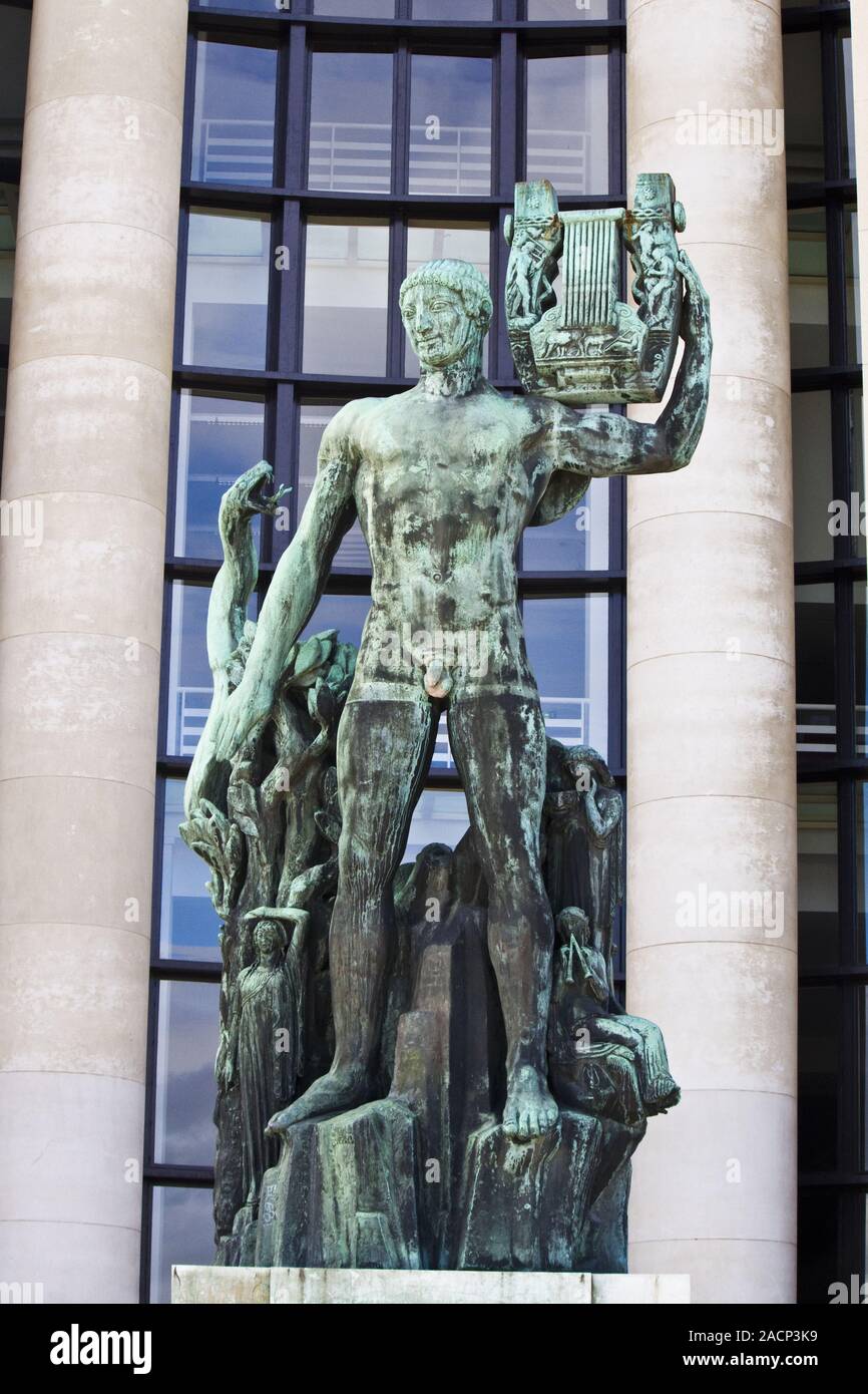 old green Apollo statue in Paris, France Stock Photo - Alamy