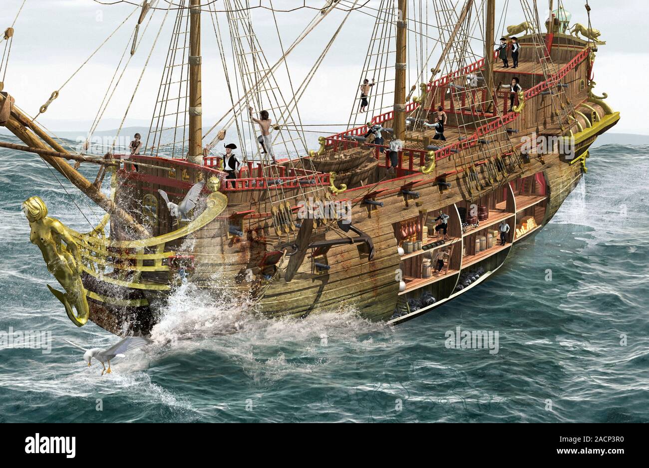 Galleon at sea, computer artwork Stock Photo - Alamy