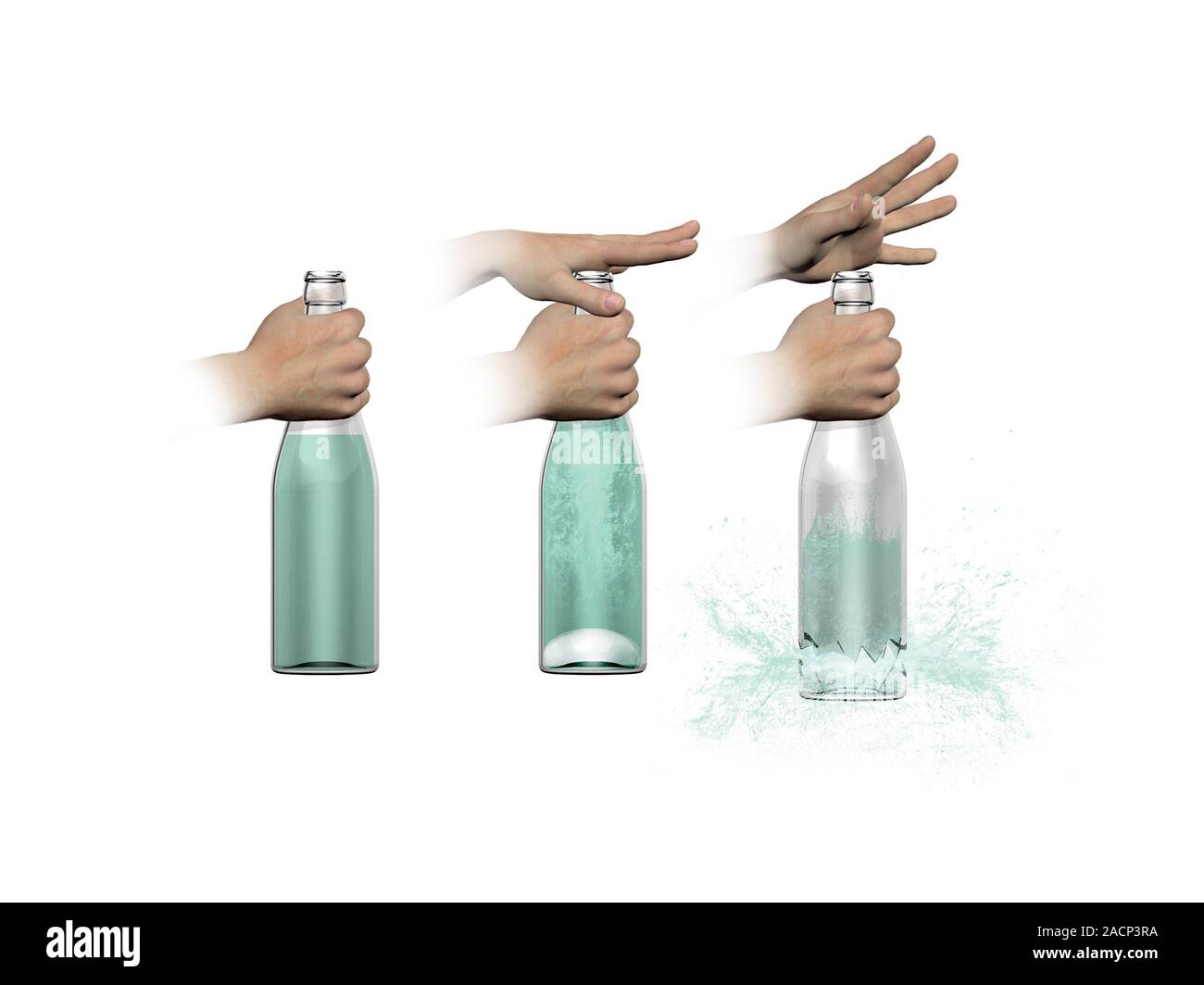 Exploding bottle bottom trick. Computer artwork showing how hitting the ...