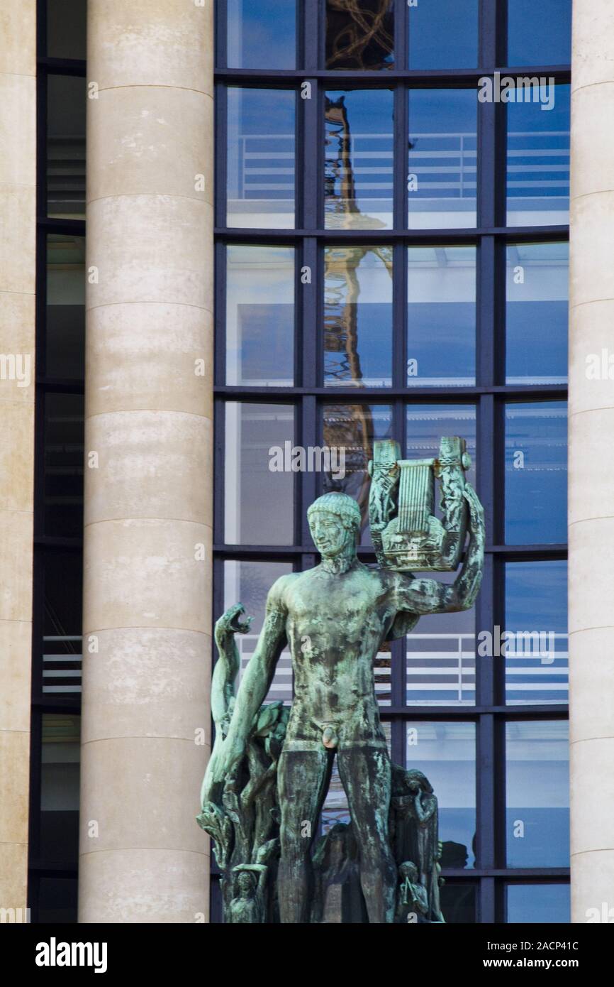 old green Apollo statue in Paris, France Stock Photo - Alamy