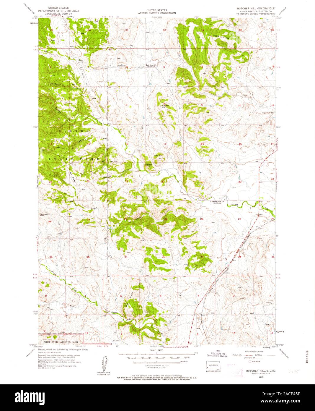 USGS TOPO Map South Dakota SD Butcher Hill 342853 1957 24000 ...