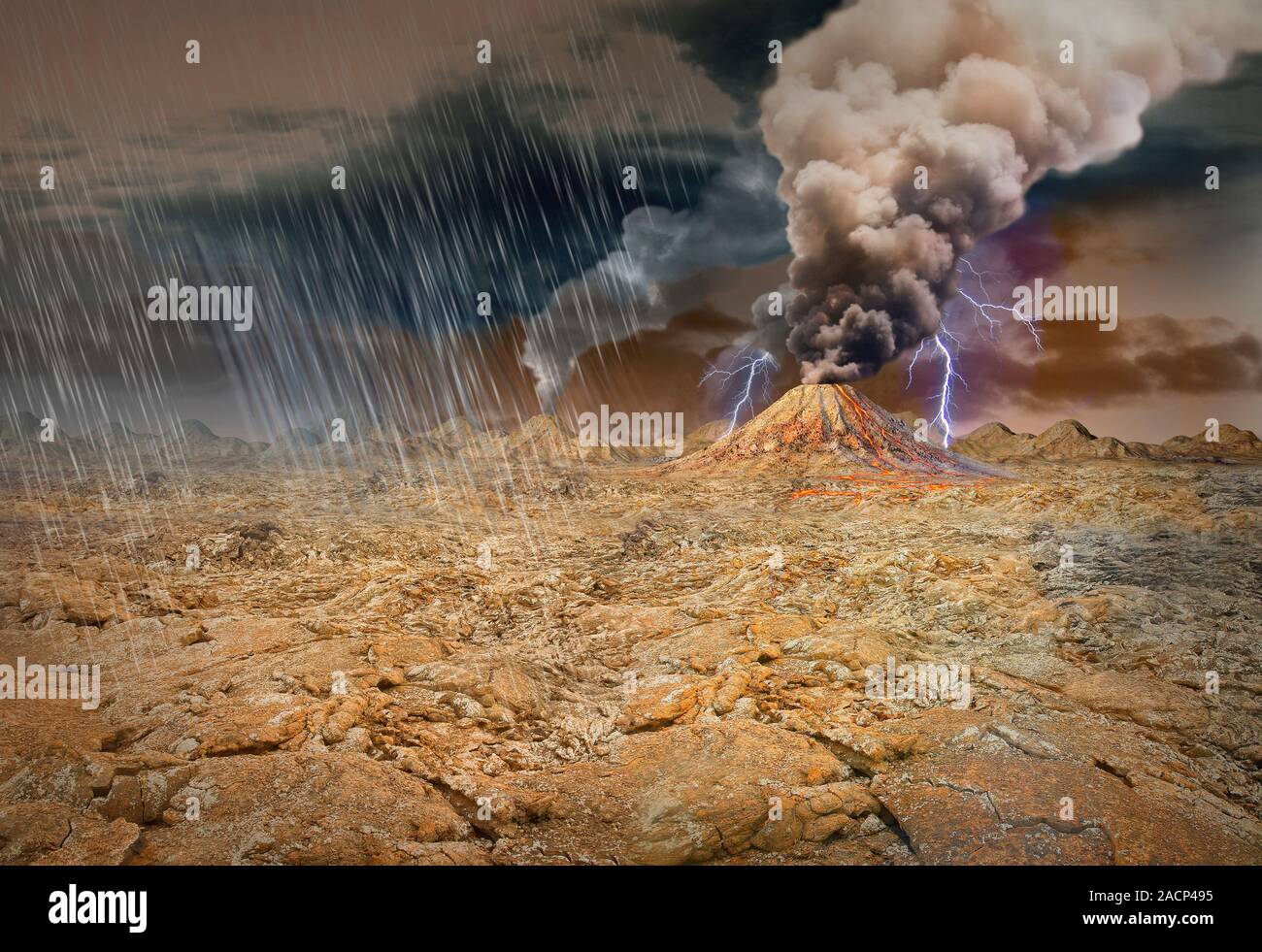 Rodinia prehistoric landscape. Artwork showing a landscape at the time ...
