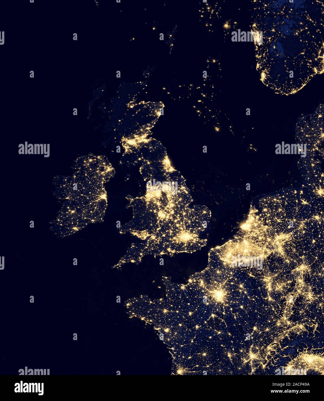 North Sea at night. Black marble satellite image of the North Sea at ...