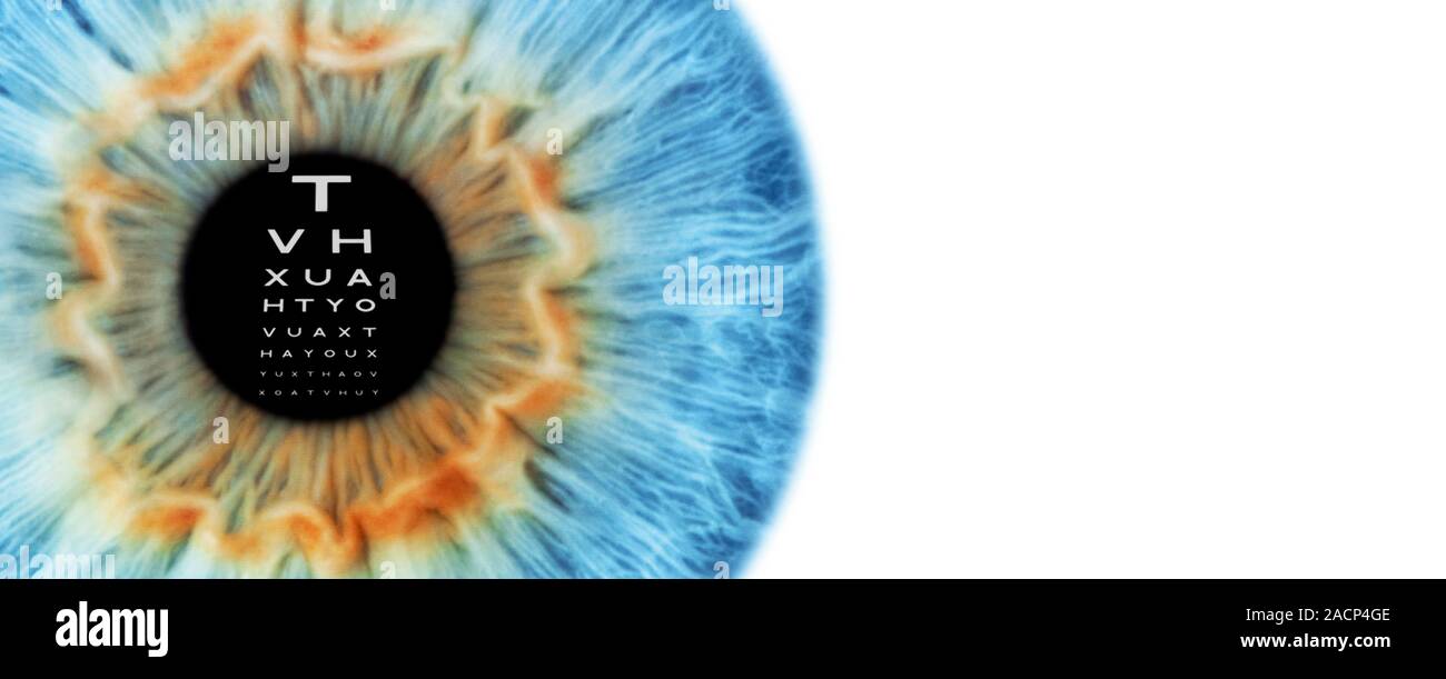 Eyesight test, conceptual image. Composite image of a human eye and an ...