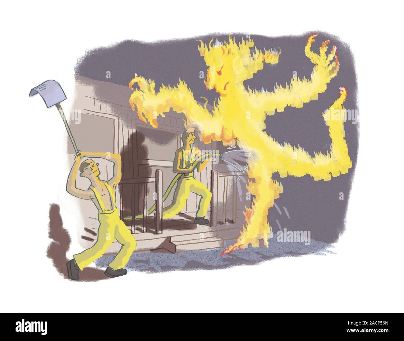 Firefighting. Conceptual artwork of fire as a human figure to be ...