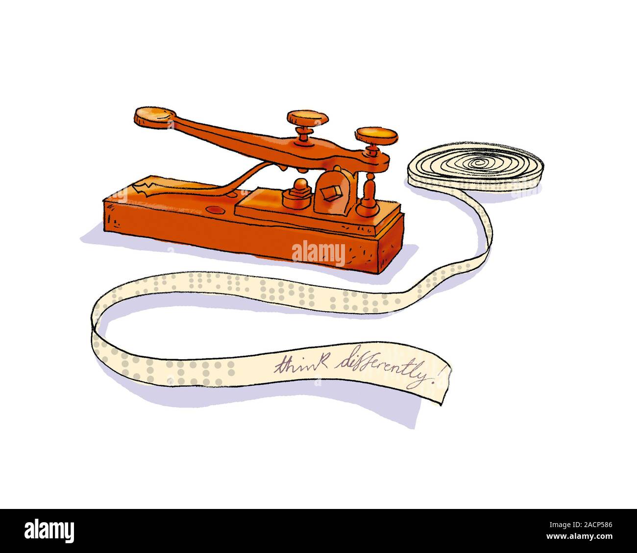 Telephone-telegraph invention. Artwork of a telegraph key (orange) and ...