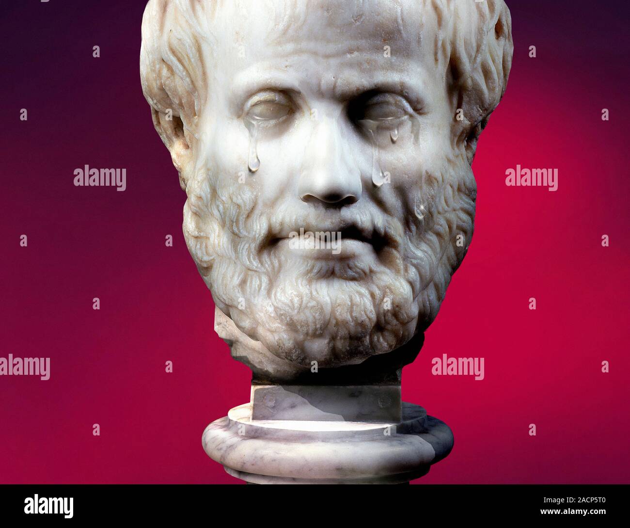 Aristotle crying. Conceptual artwork of a bust of the Ancient Greek ...