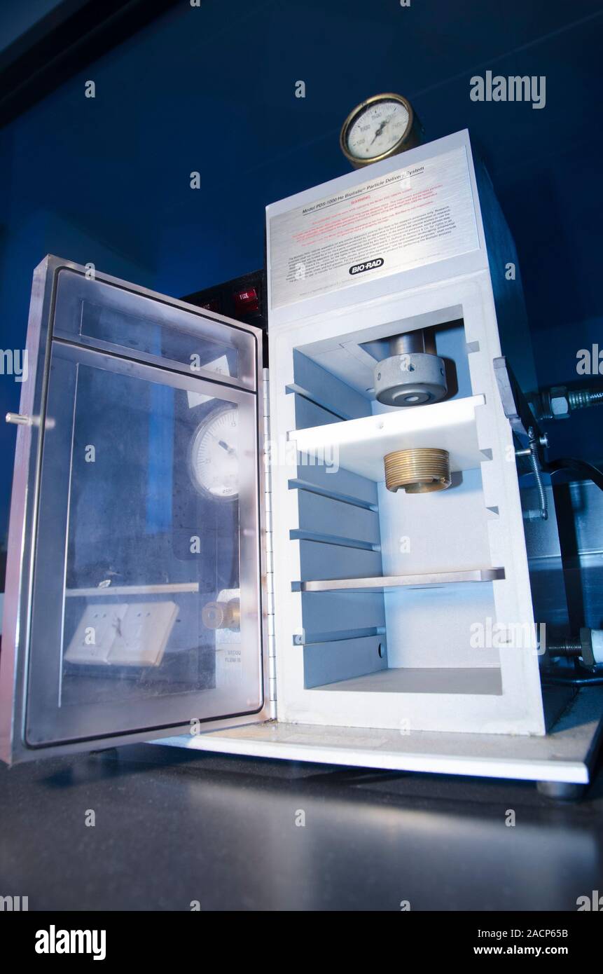 Gene gun in a lab. A gene gun, or a biolistic particle delivery system ...