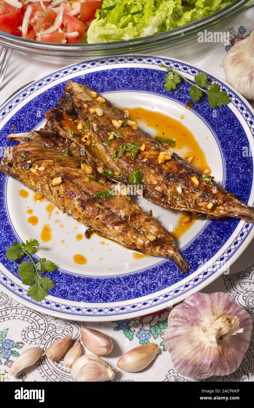 Wahoo grilled fish meal Stock Photo - Alamy