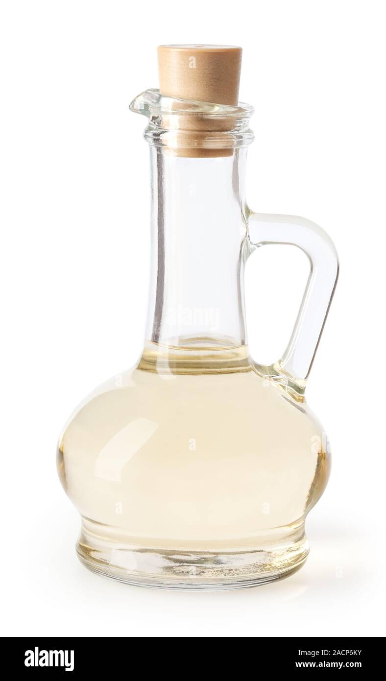 White vinegar in glass bottle isolated on white background with ...
