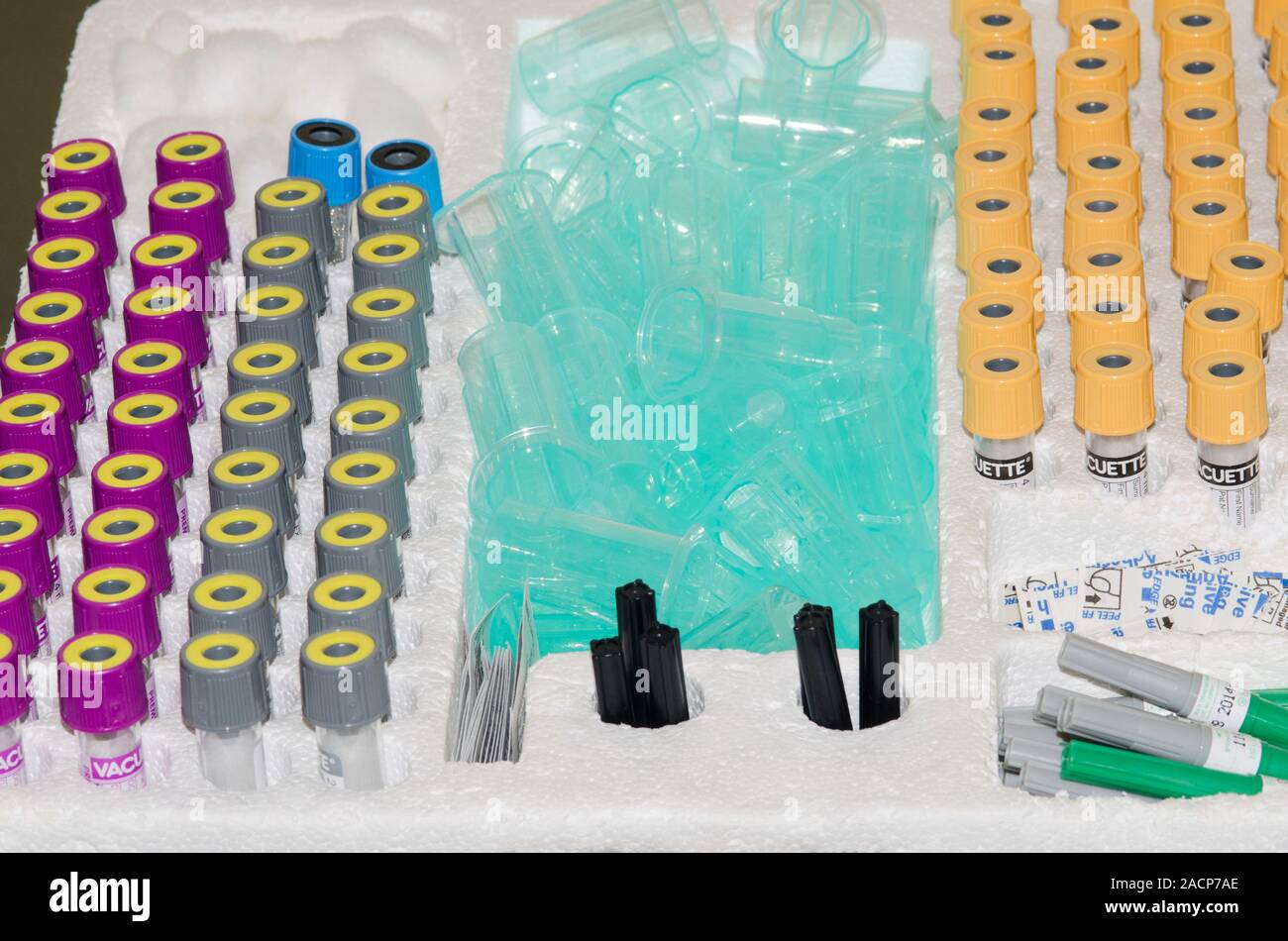 Blood sampling equipment. Range of equipment used for collecting blood ...