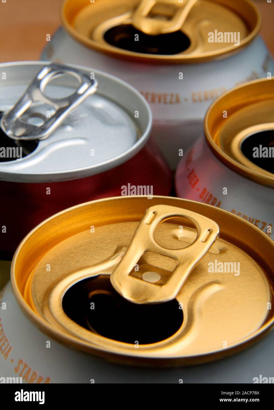 Opened beer cans Stock Photo - Alamy