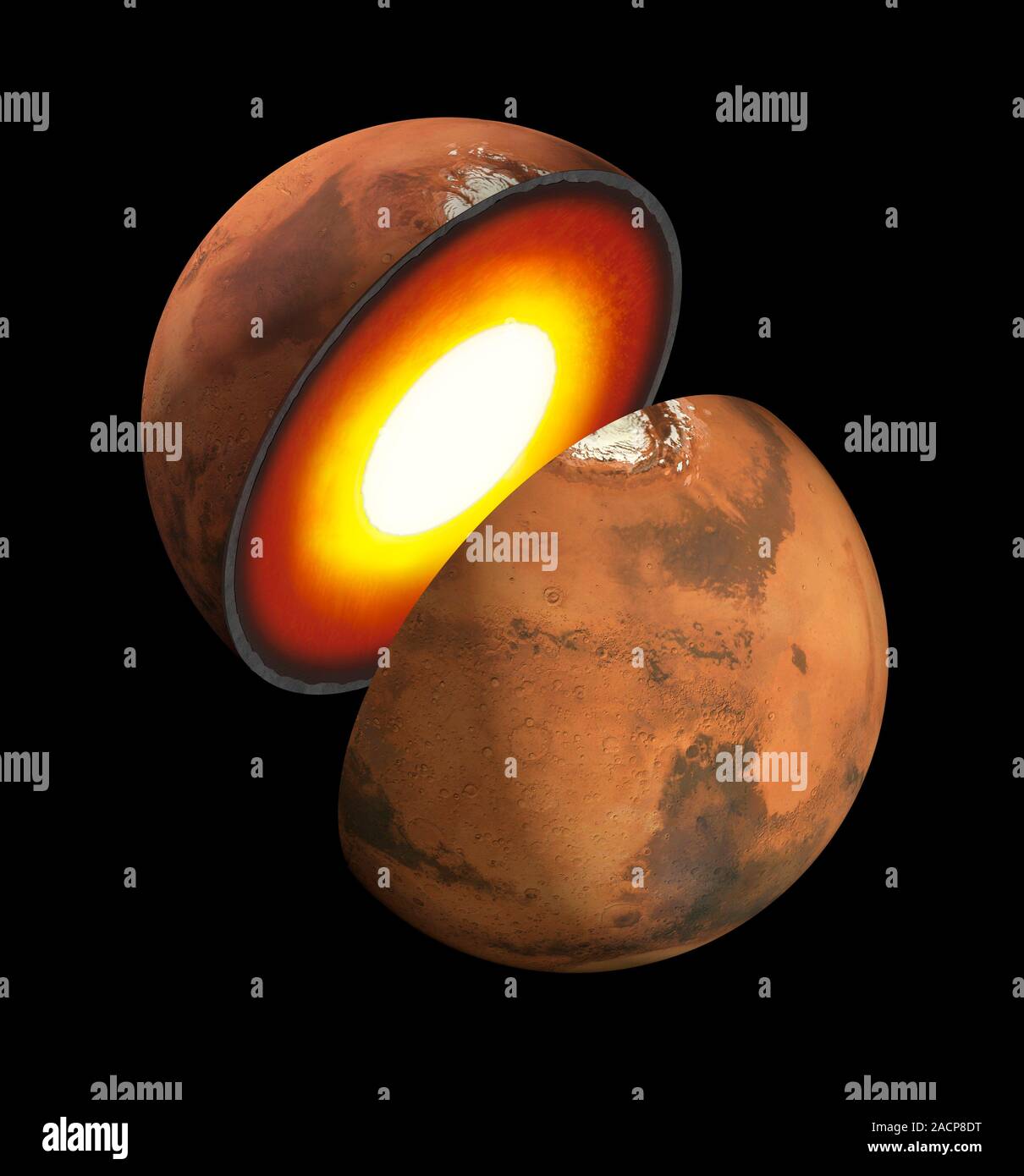 Mars' interior. Computer artwork showing the interior structure of the planet Mars. Current ...