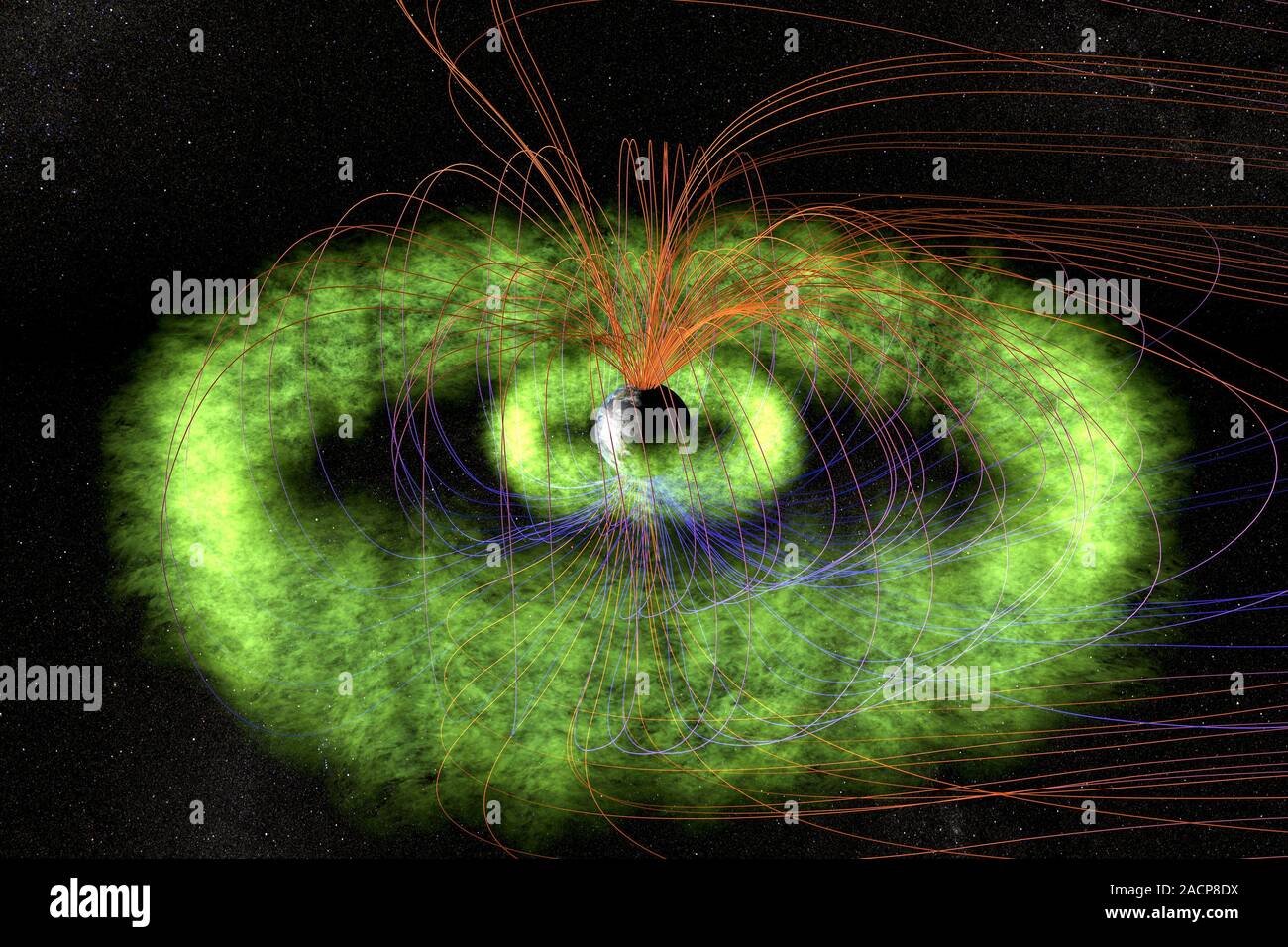 Computer artwork showing the radiation belts (green) - two doughnut ...