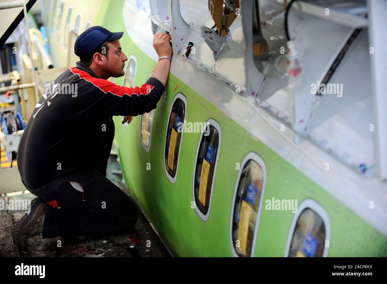 ATR 72 aircraft assembly line. ATR 72 aircraft being assembled. The ATR ...
