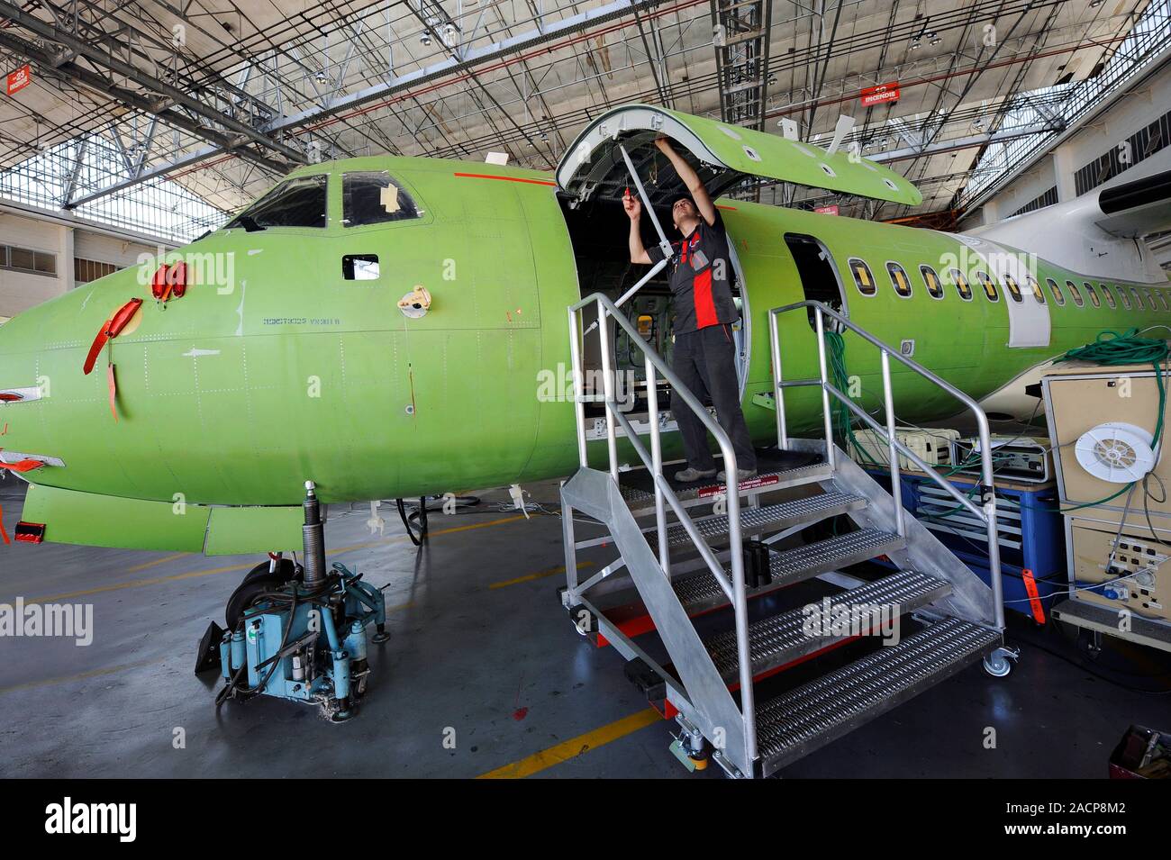 ATR 72 aircraft assembly line. ATR 72 aircraft being assembled. The ATR ...