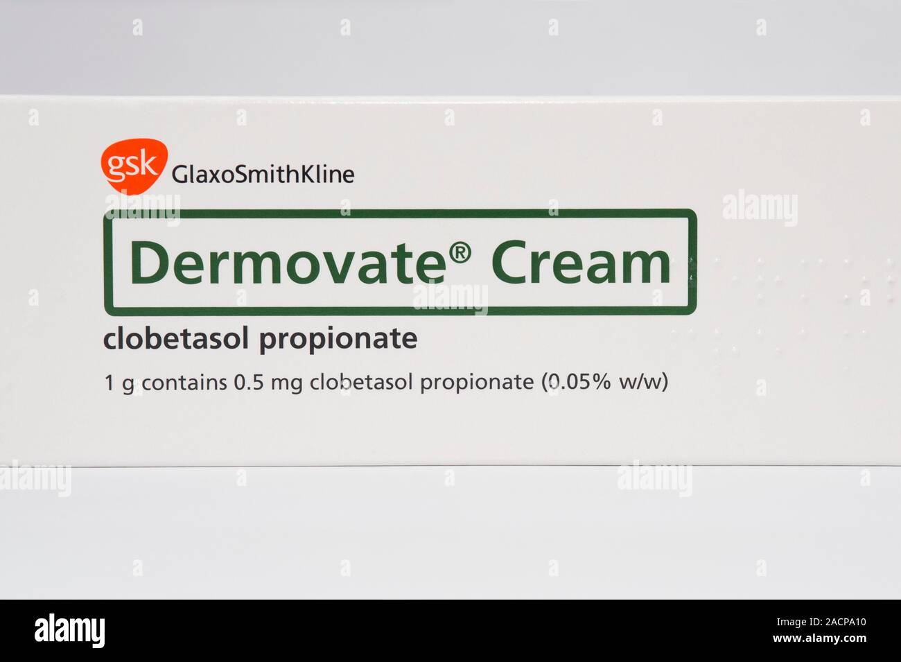 Dermovate skin ointment. Box containing clobetasol propionate ointment ...