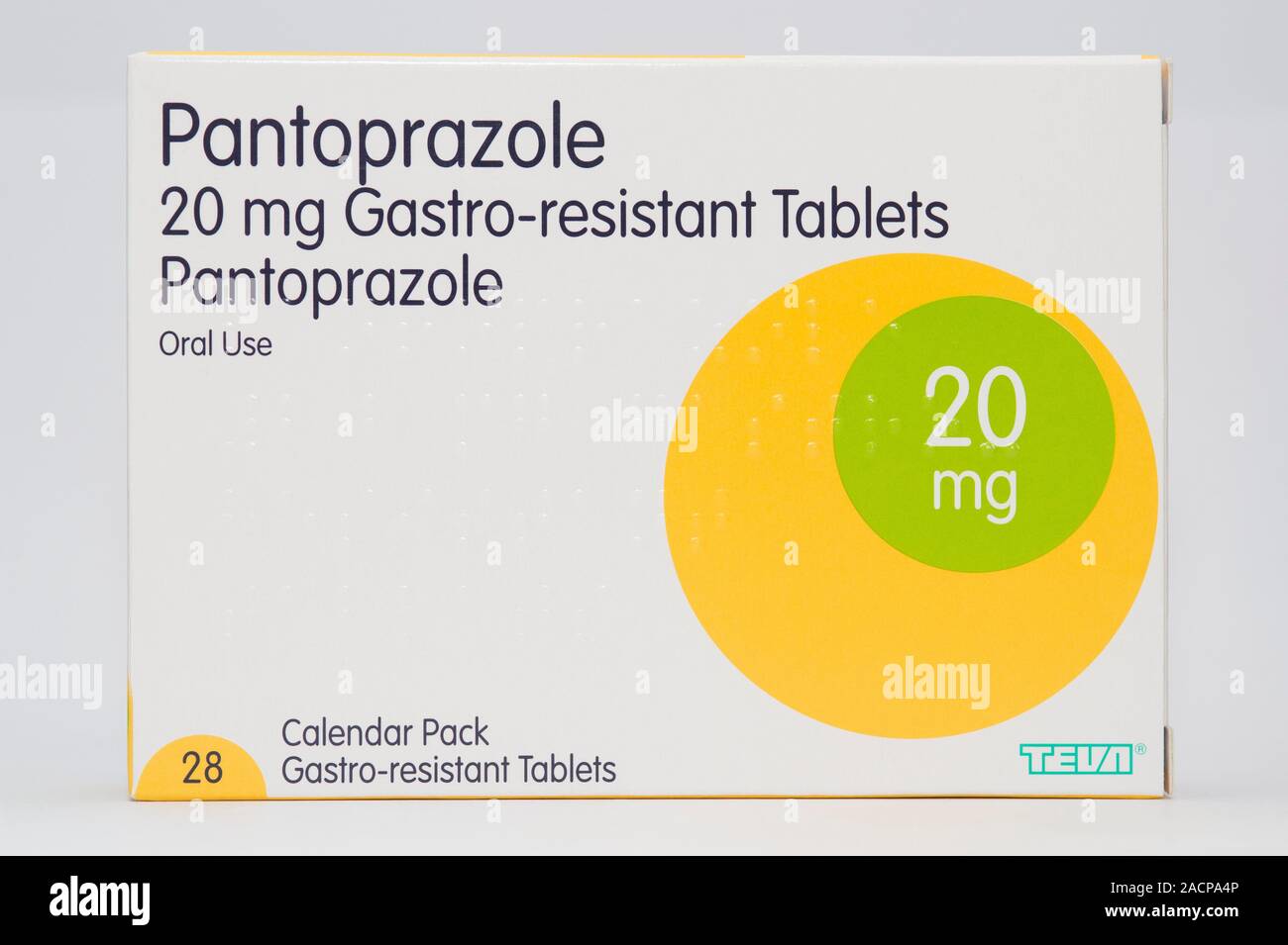 Pantoprazole antacid drug. Box containing tablets of pantoprazole. This ...