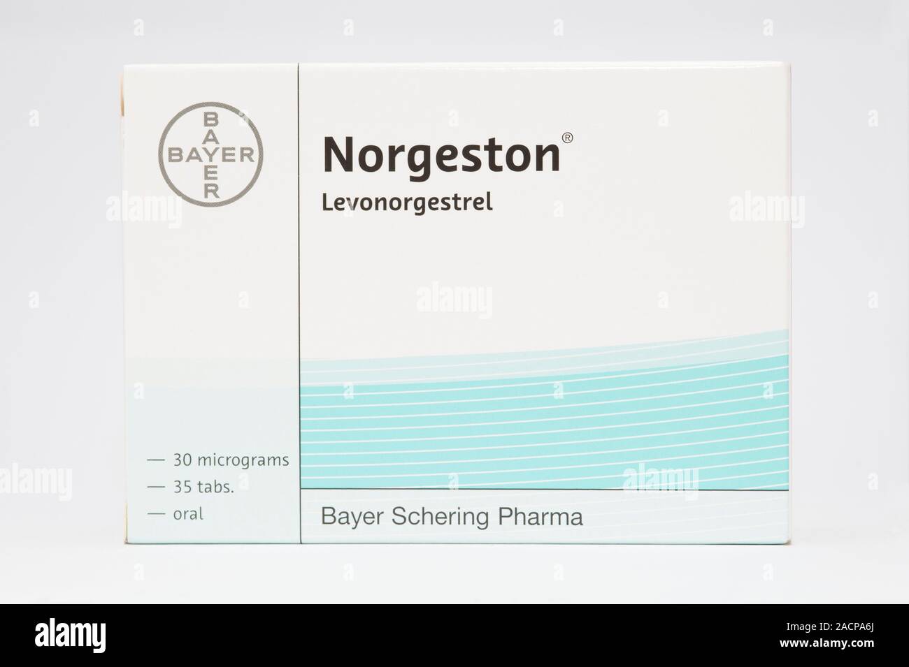 Levonorgestrel contraceptive pill. Box containing tablets of ...