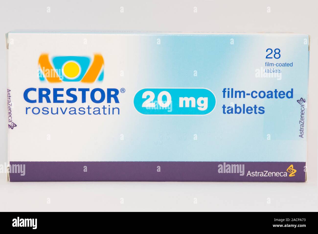 Rosuvastatin cholesterol lowering drug. Box containing tablets of the ...