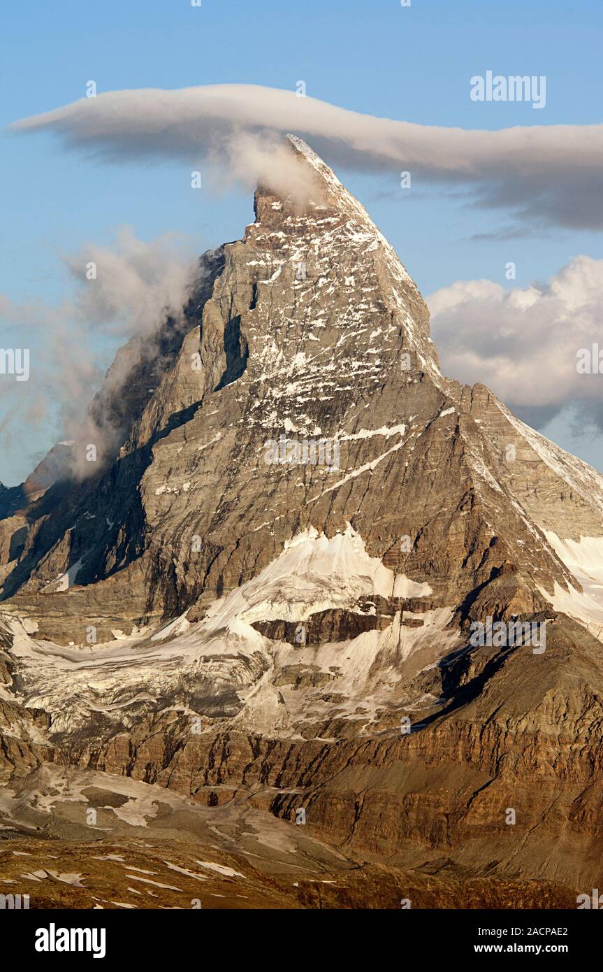 Matterhorn. View of the east face and Hornli Ridge of the Matterhorn ...