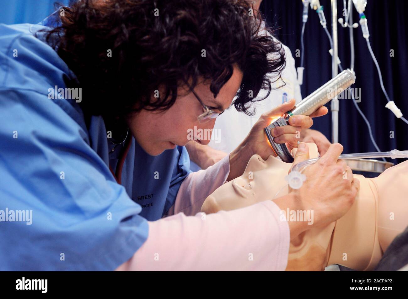 Hospital emergency care simulation. Medical personnel at a hospital ...