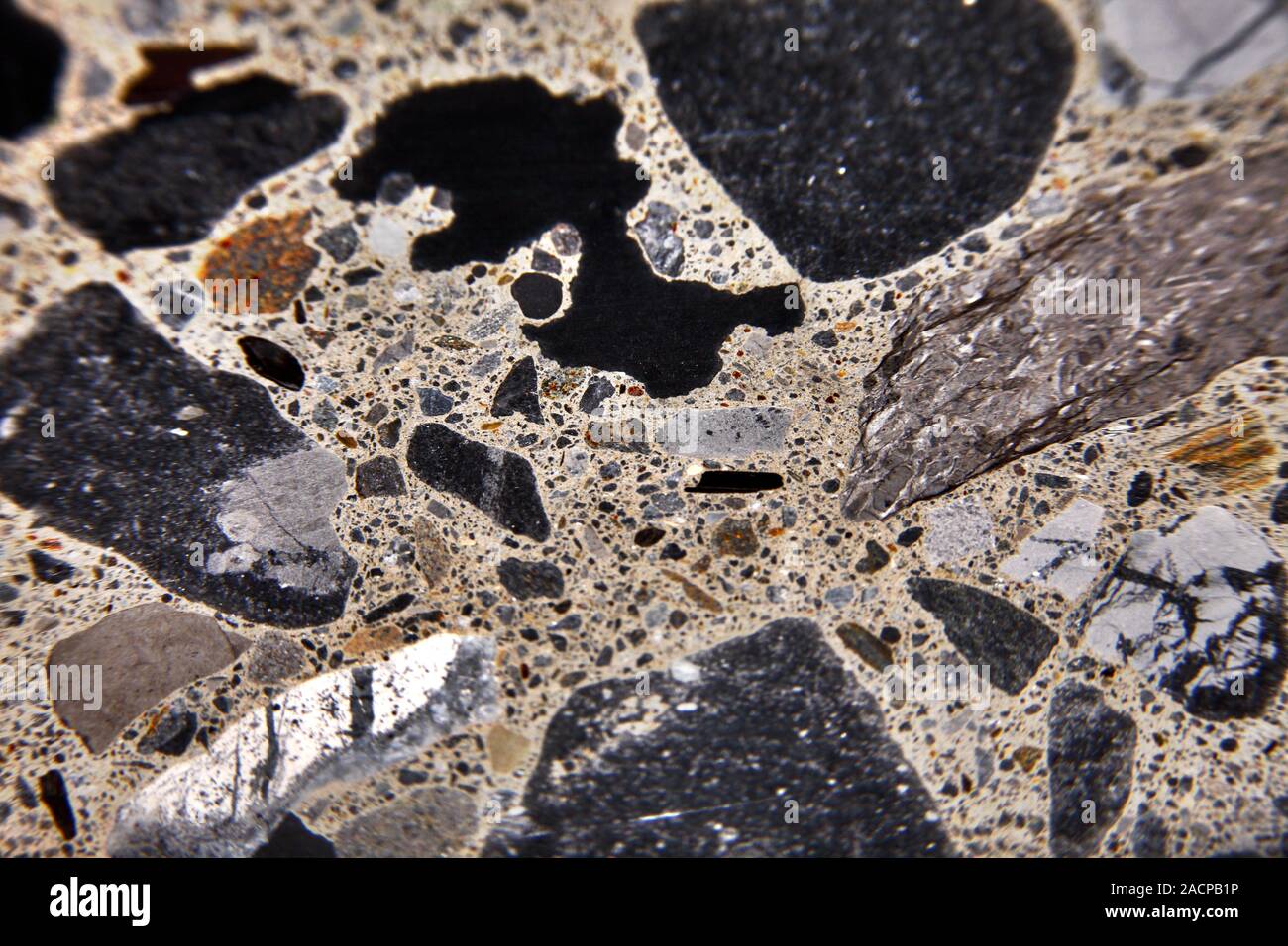 Concrete, light micrograph. Polished section through a sample of ...