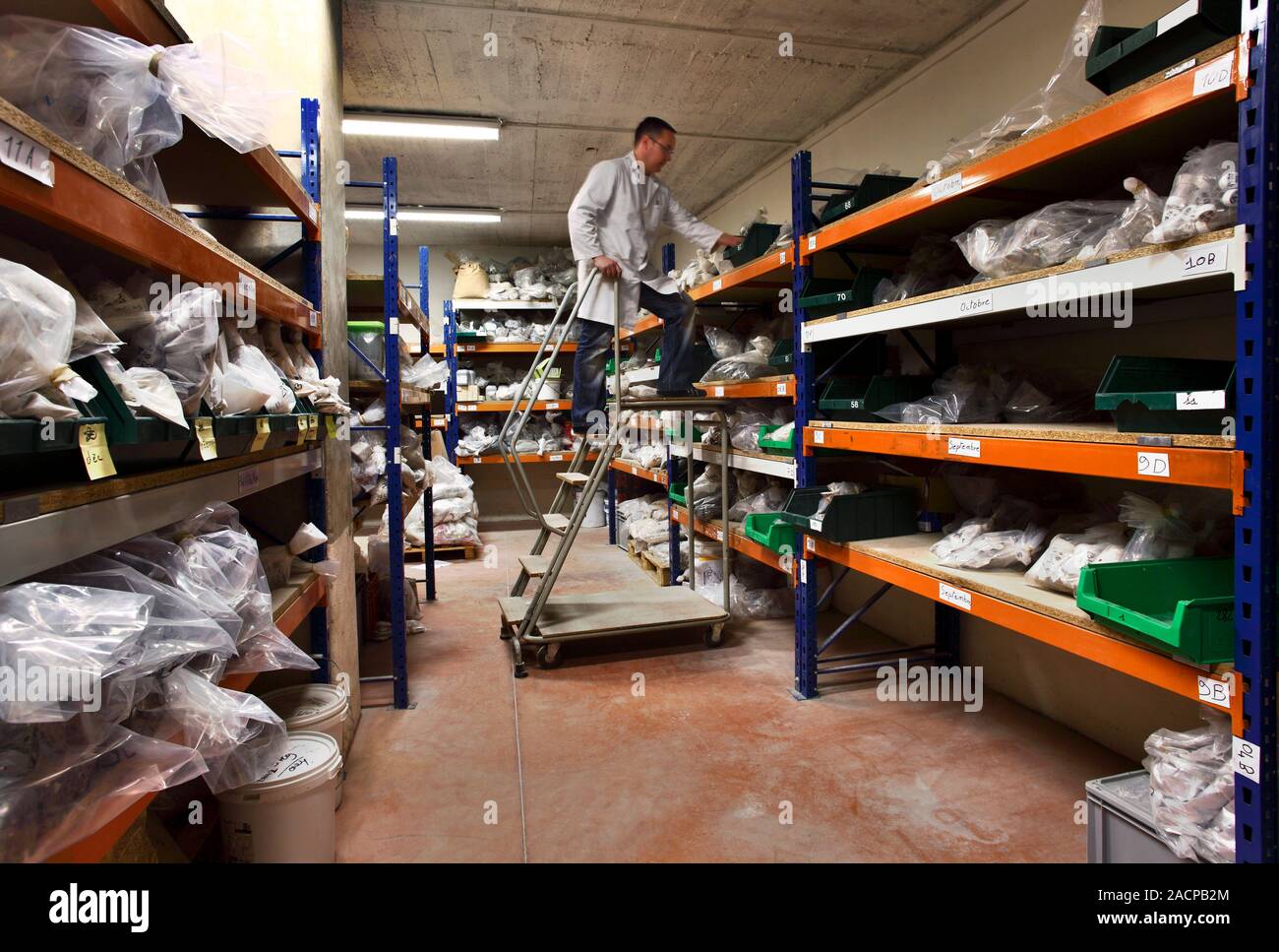 Construction material analysis. Store room containing samples of ...