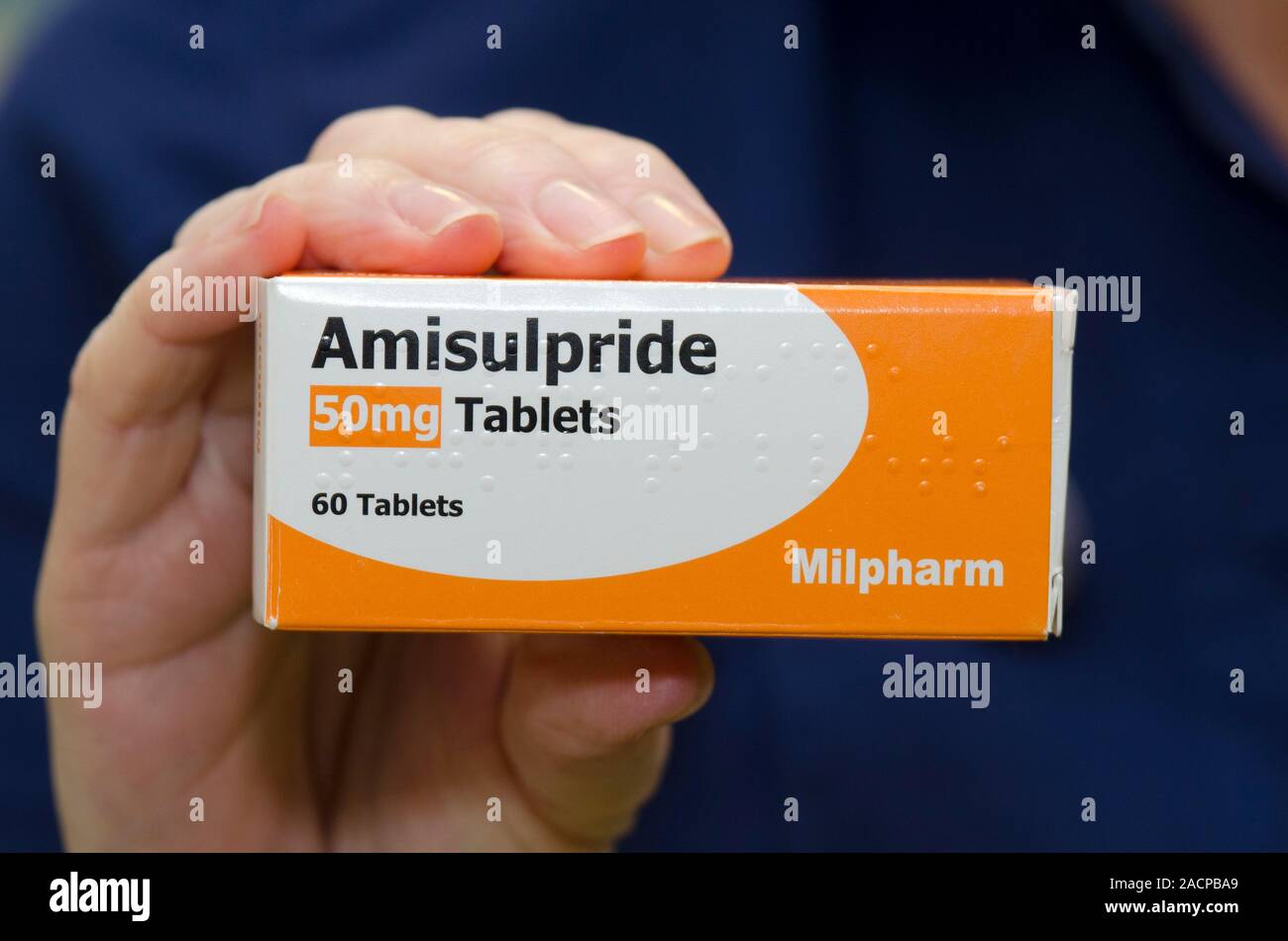 Pack of Amisulpride tablets, an antipsychotic drug used to treat ...