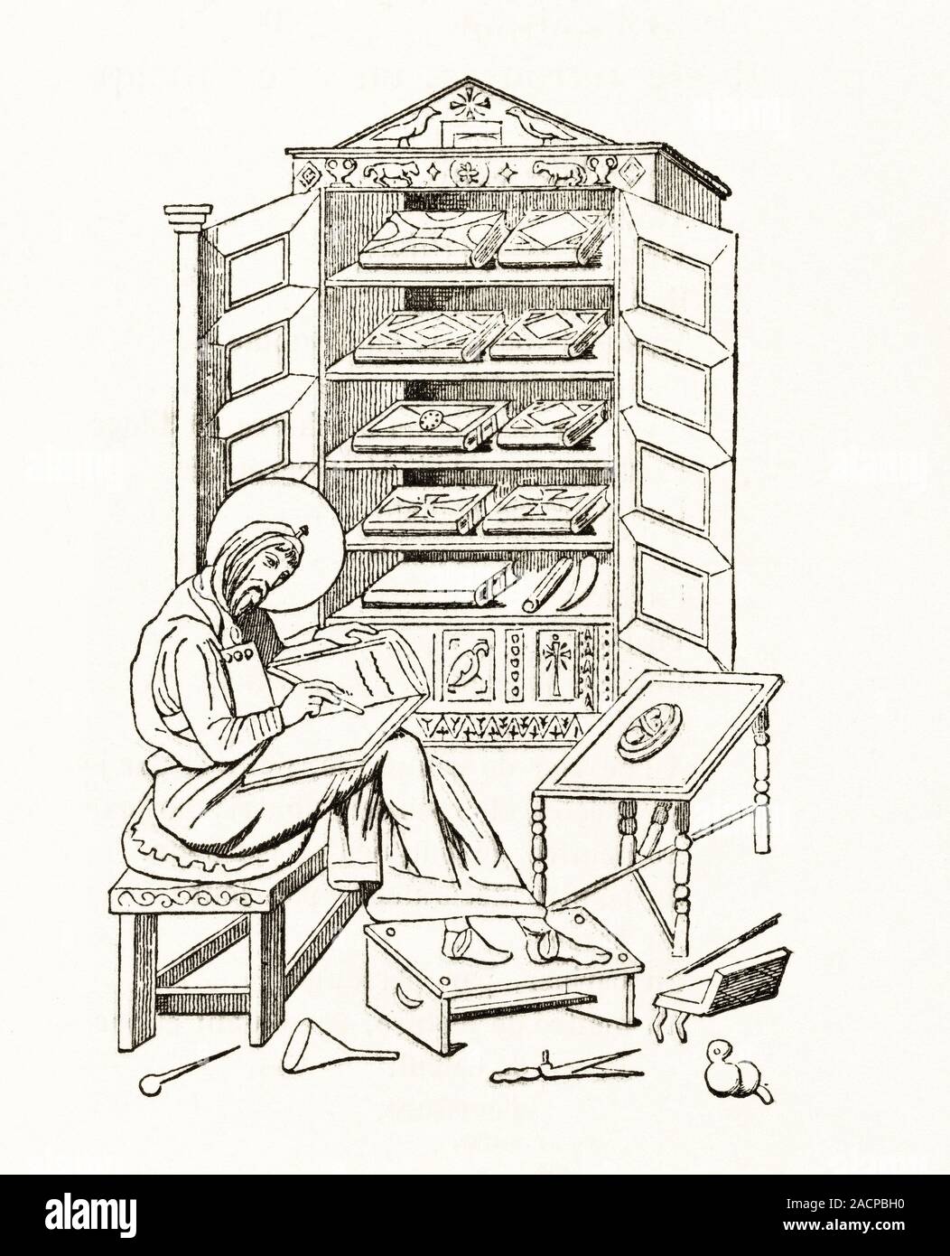 Roman library. 19th-century artwork of a library of the Late Roman ...