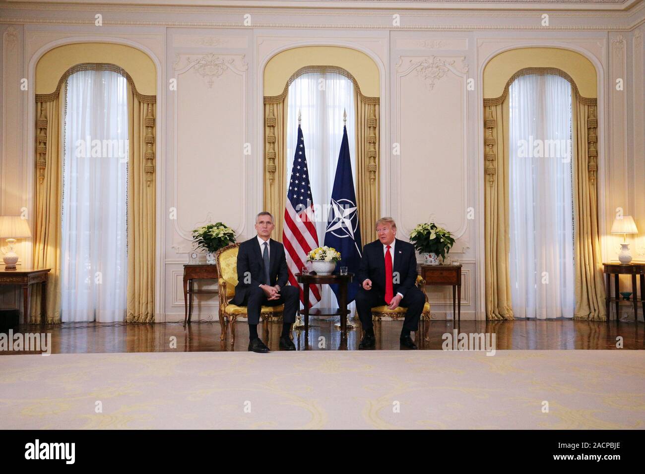 US President Donald Trump (right) at a breakfast meeting with Nato ...