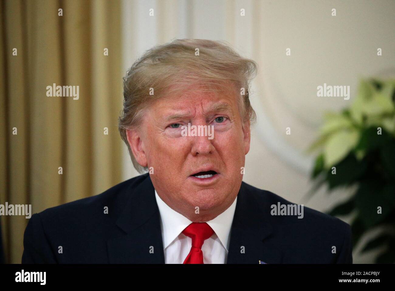 US President Donald Trump at a breakfast meeting with Nato Secretary ...