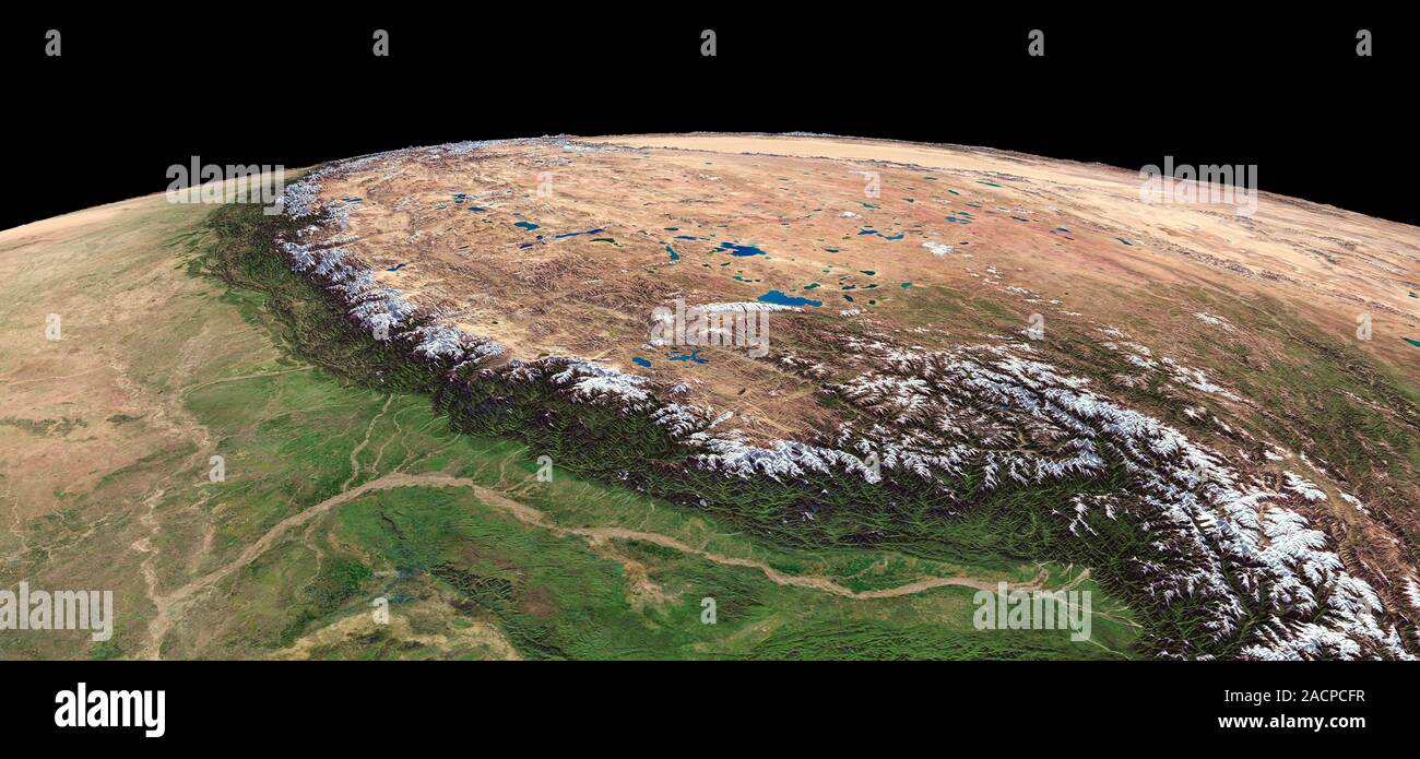 The Himalayas. Simulated 3D high-altitude panoramic view of the ...