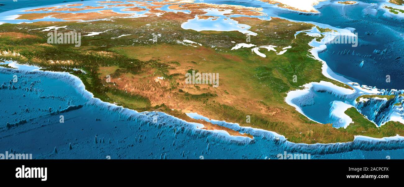 North America. 3D computer graphic map of North America and the ...