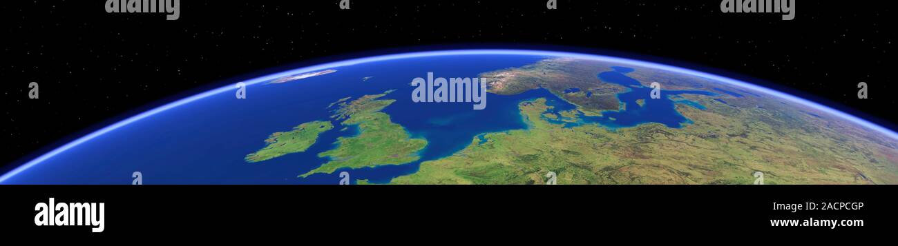 Northern Europe. Simulated panoramic satellite image of northern Europe ...