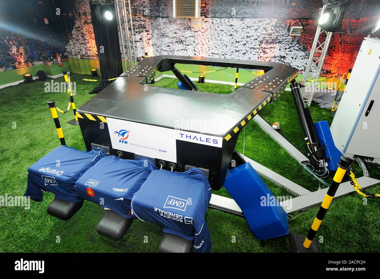Rugby scrum simulator. New M-Rex scrum simulator. Photographed in Paris ...