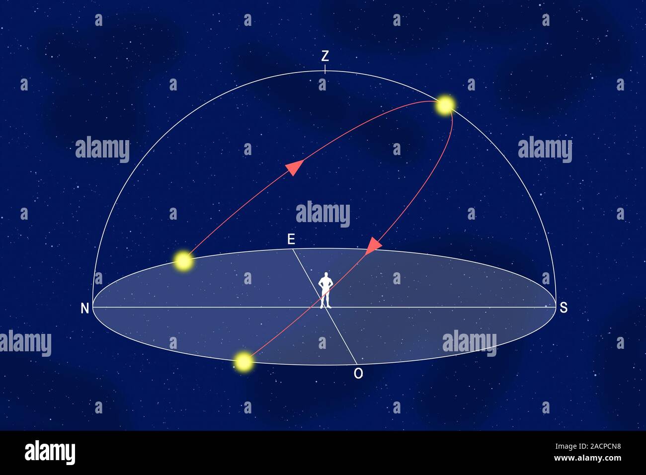 Summer solstice. Computer artwork showing the apparent path of the sun ...