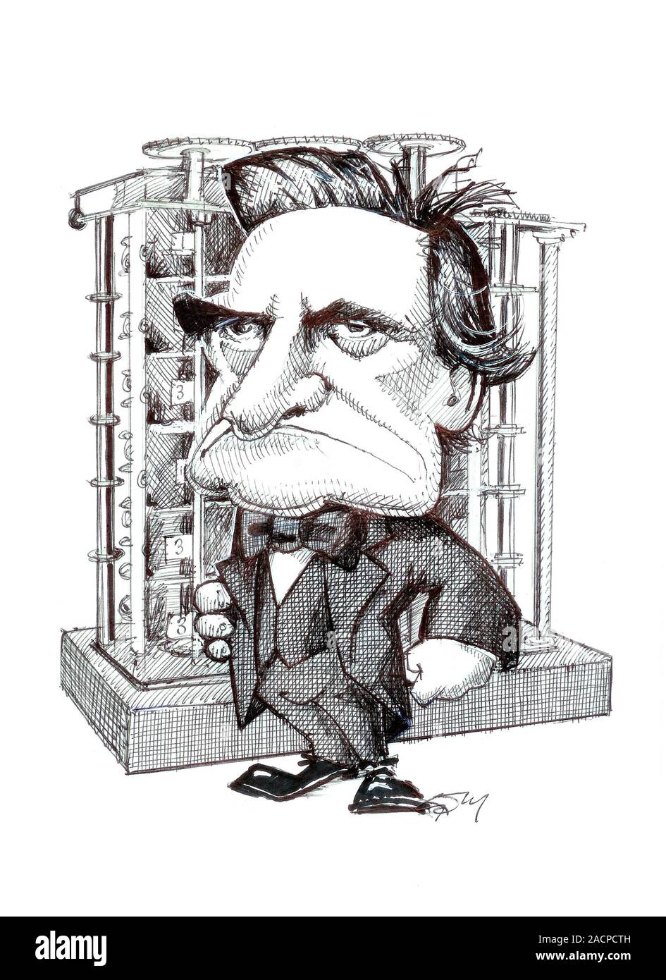 Charles Babbage (1791-1871). Caricature of the English mathematician ...