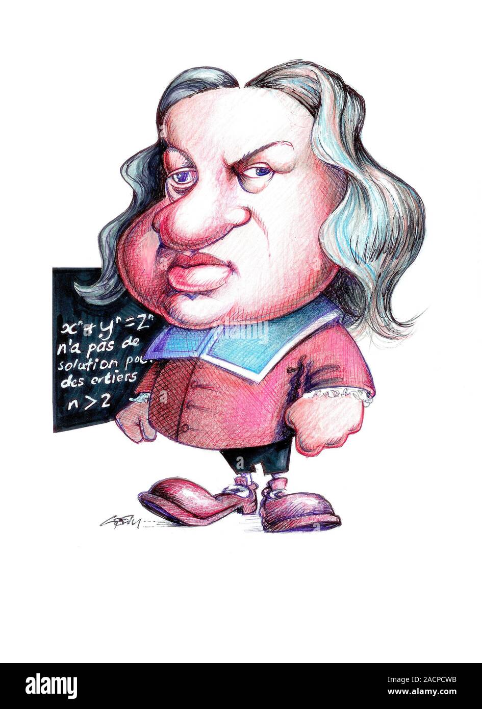 Pierre de Fermat (1601-1665). Caricature of the French mathematician ...
