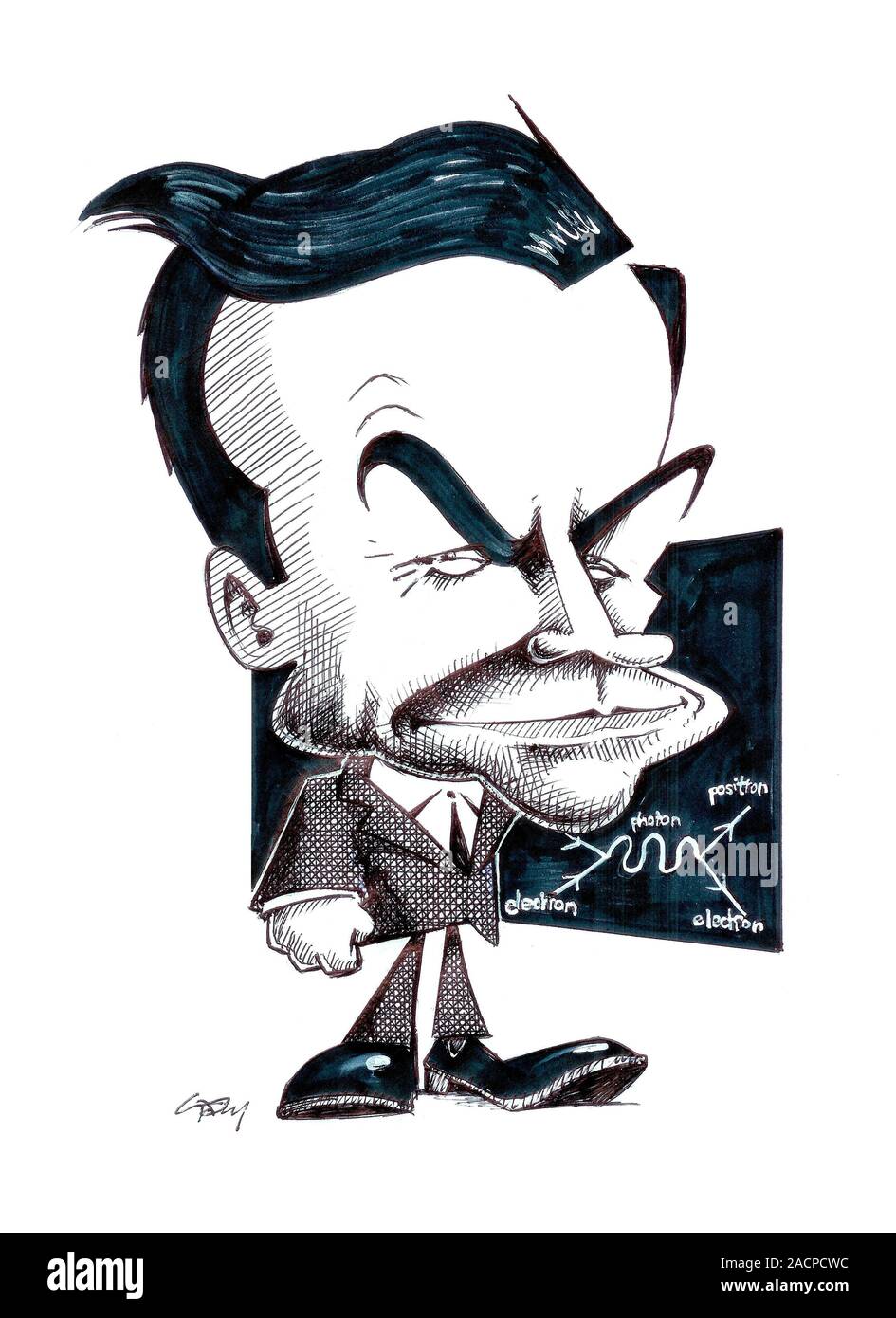 Richard Feynman (1918-1988). Caricature of the American theoretical ...
