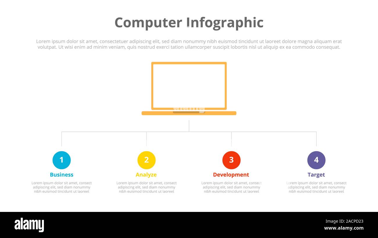 laptop or computer infographic with 4 four points of description for ...