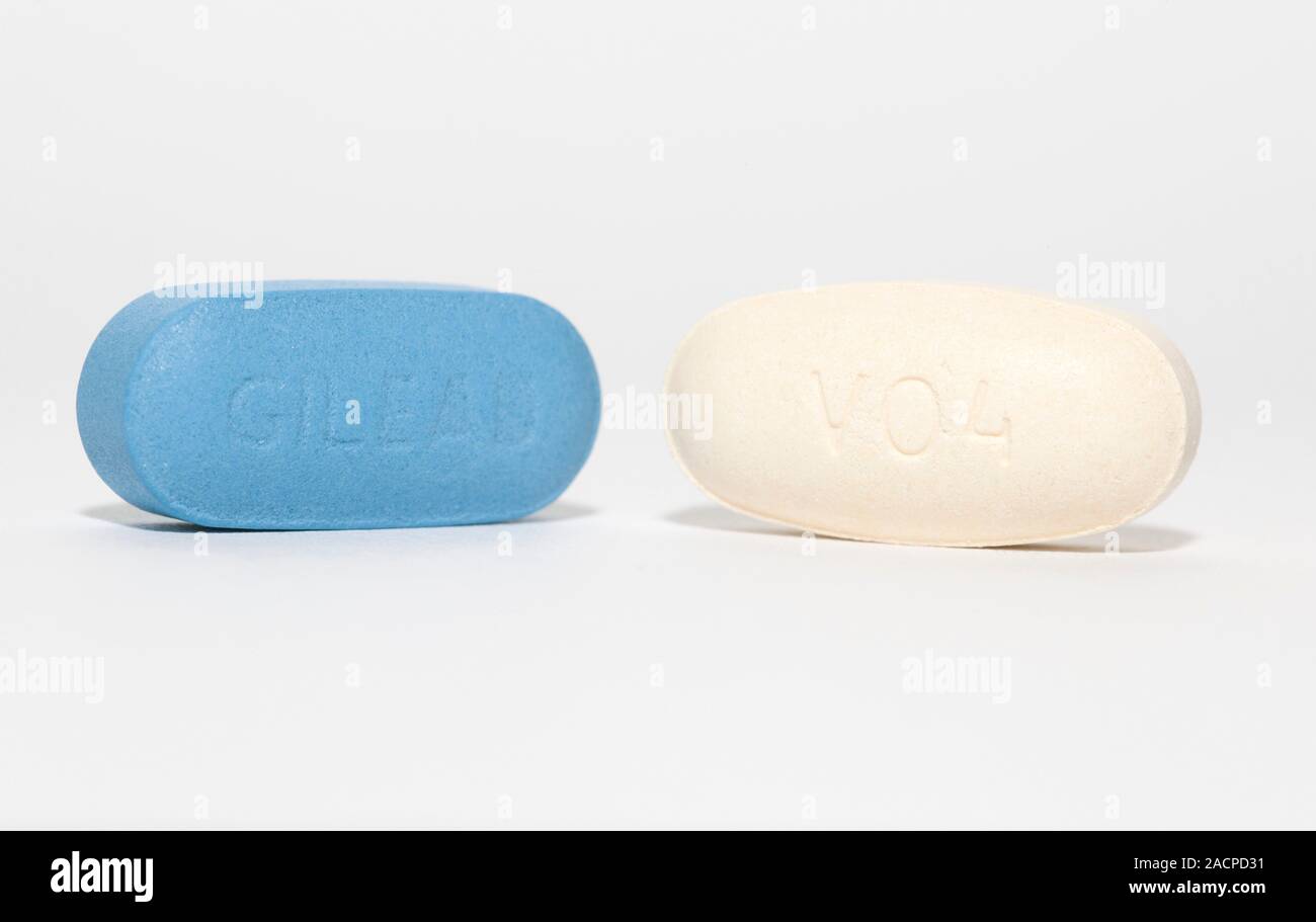 HIV drugs. Tablets of the antiretroviral drugs nevirapine (white) and ...